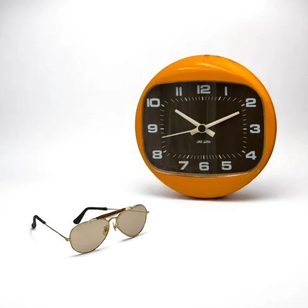 Retro 1970s Space Age Wall Clock Mustard Yellow