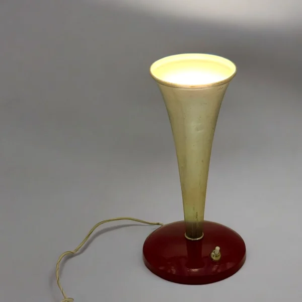 Mid Century Cone Lamp with Red Base and Golden Shade