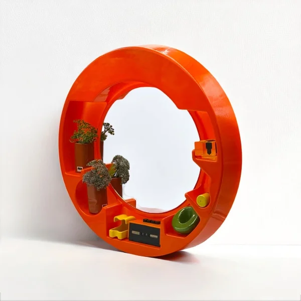 Space Age Mirror with Shelves Orange Vitrac Design